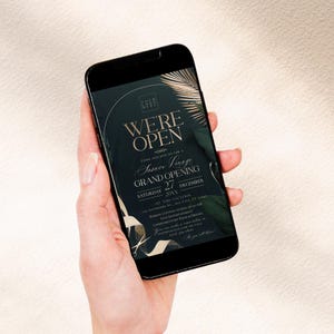 Greenery Golden Grand Opening Invitation Template Editable Emerald ...