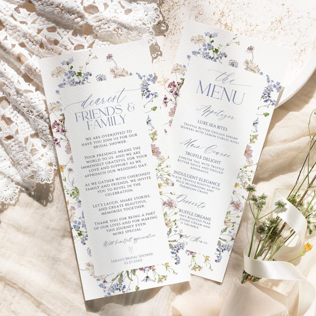 Wildflower Bridal Shower Menu Card Template, Floral Bridal Shower ...