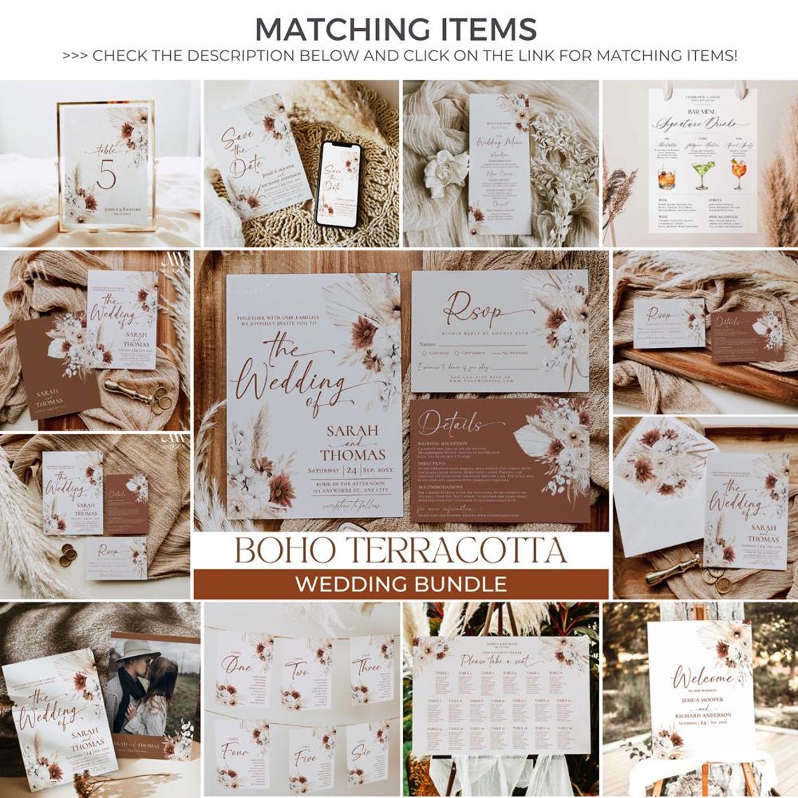 Terracotta Wedding Table Number Cards: Boho Floral (digital Download ...