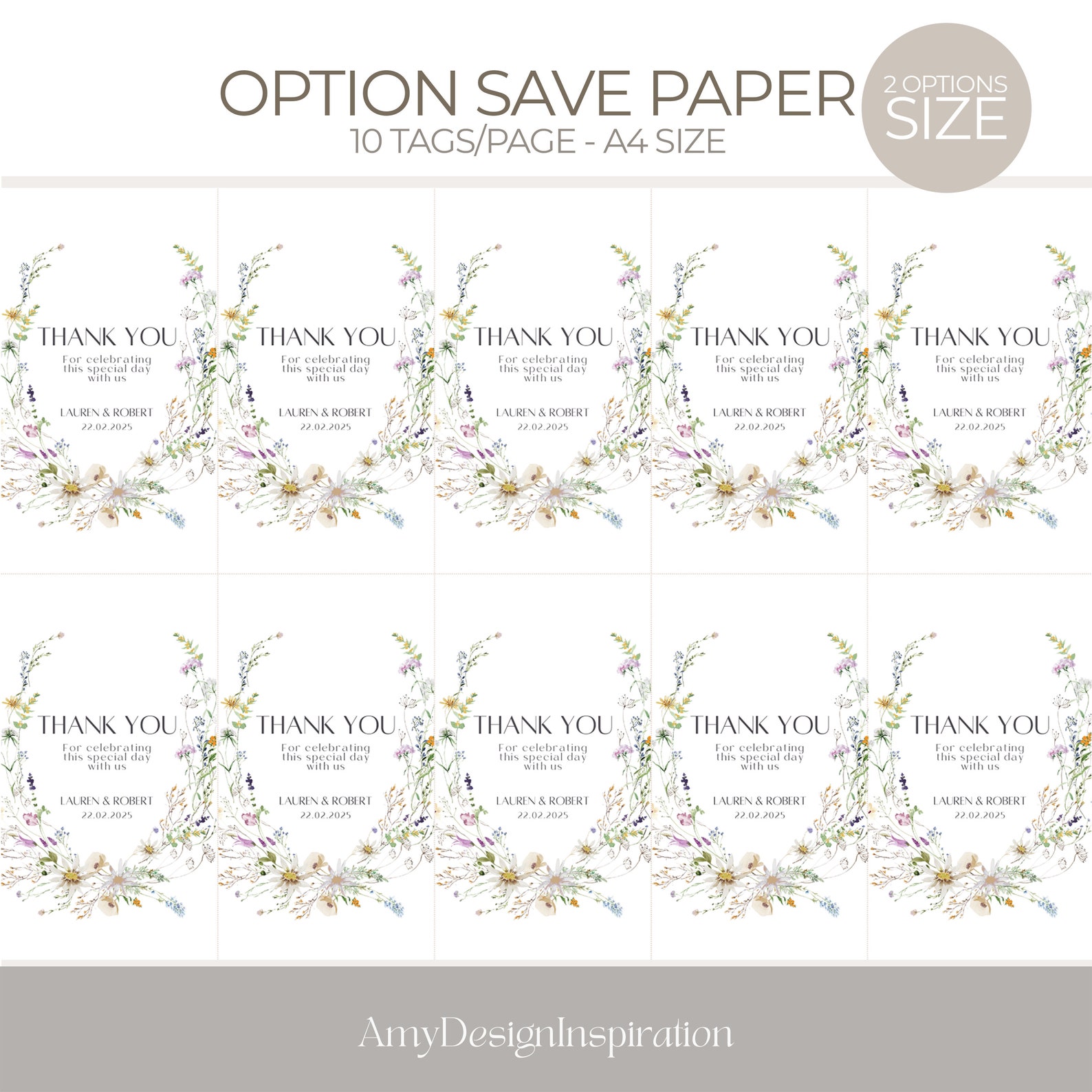 Wildflower Favor Tag Template Thank You Tags Printable Thank - Etsy