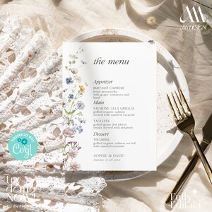 Wildflower Wedding Menu Template Wedding Dinner Menu - Etsy