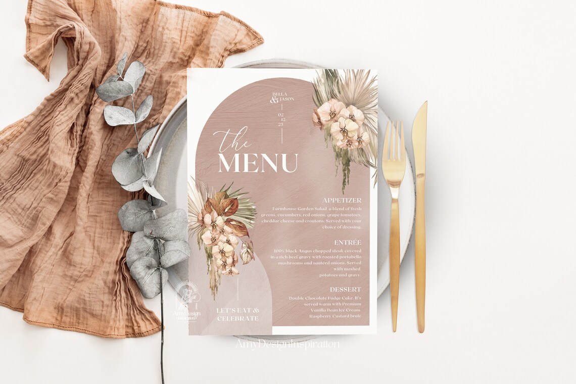 Modern Arched Boho Menu Boho Wedding Menu Template Desert - Etsy