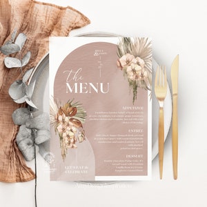 Modern Arched Boho Menu, Boho Wedding Menu Template, Desert Wedding ...