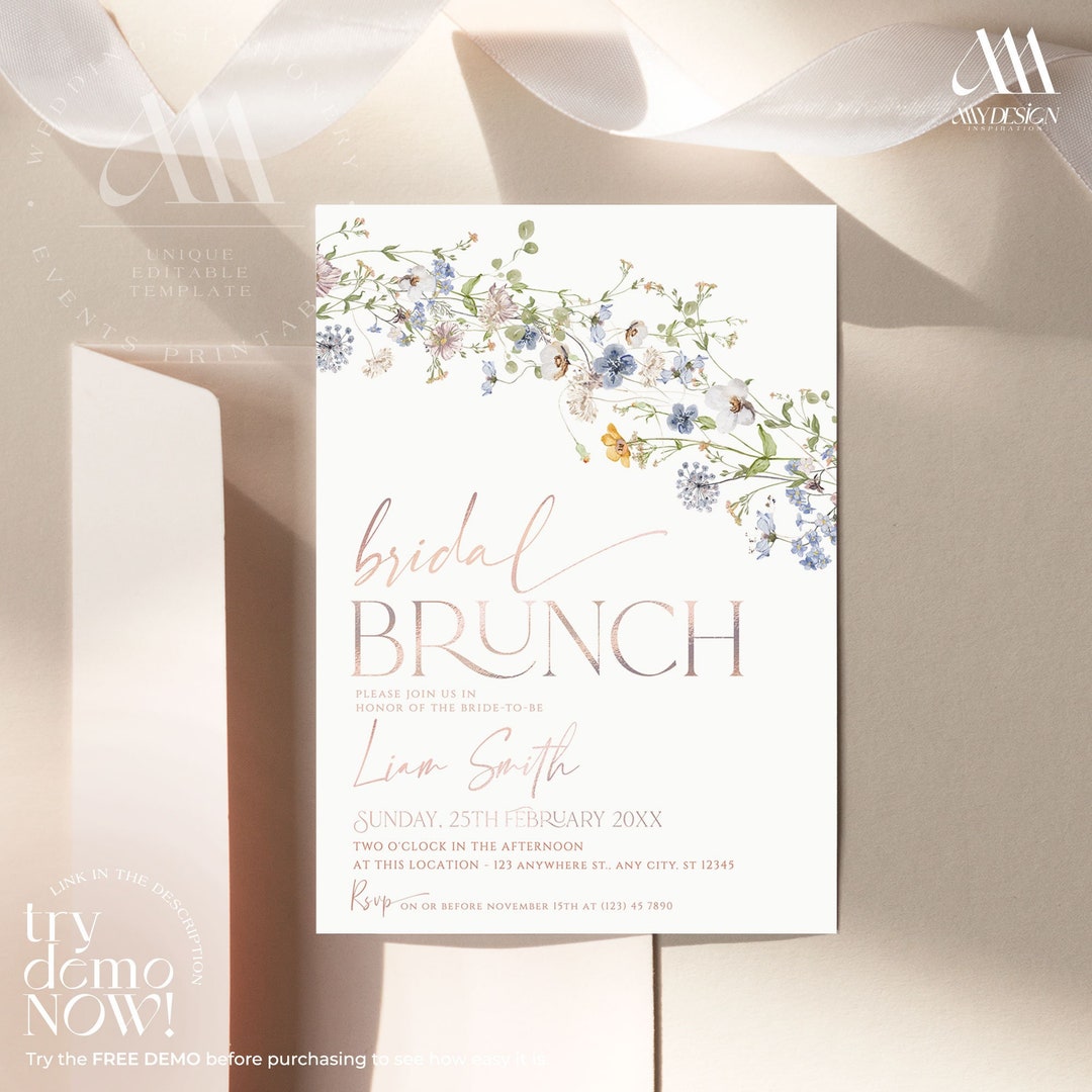 Wildflower Bridal Brunch Invitation Template, Editable Bridal Brunch ...
