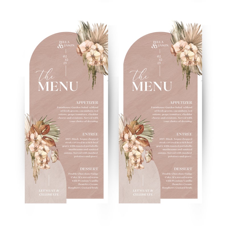 Modern Arched Boho Menu Boho Wedding Menu Template Desert - Etsy