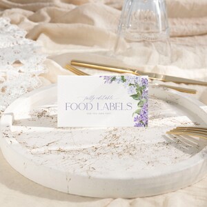 Lilac Food Labels Template, Floral Printed Place Cards, Purple Place ...