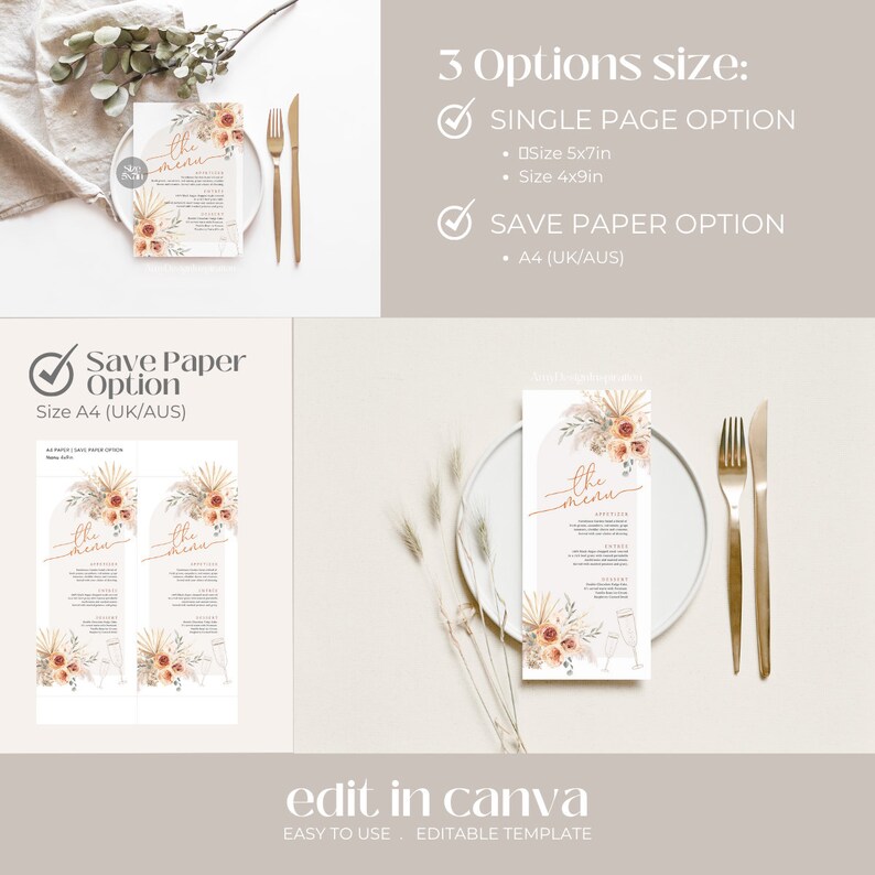 Boho Menu Template Orange Boho Bridal Shower Menu Desert - Etsy