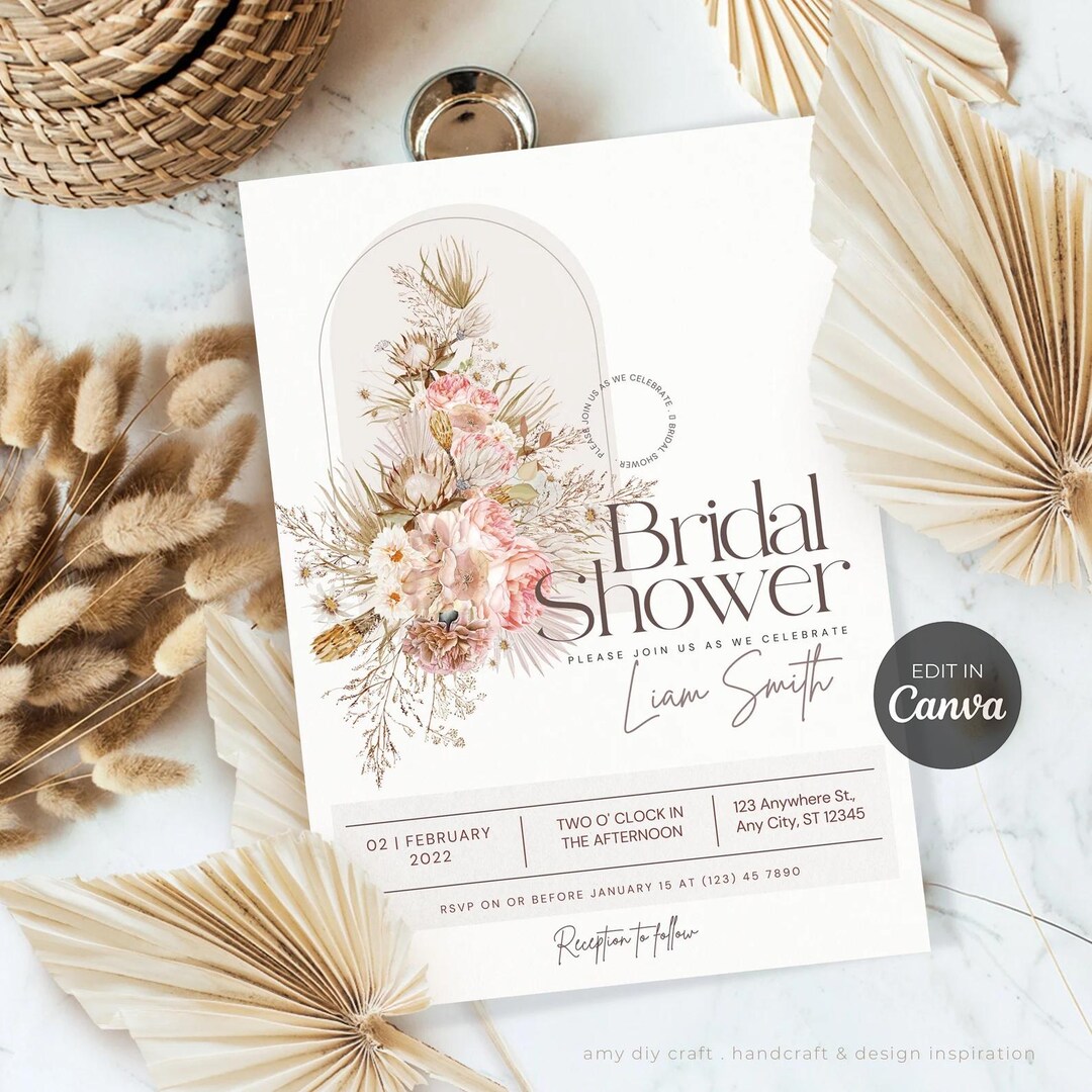 Boho Bridal Shower Invitation Template Canva, Bohemian Bridal Shower ...