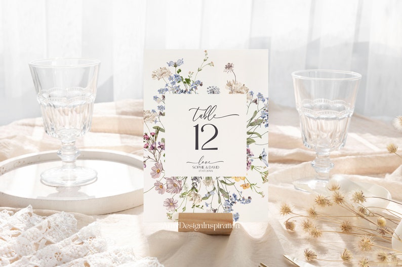 Wildflower Table Number Sign Template Editable Floral Custom - Etsy