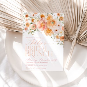 Peachy Bridal Brunch Invitation Editable Template, Floral Garden Bridal ...