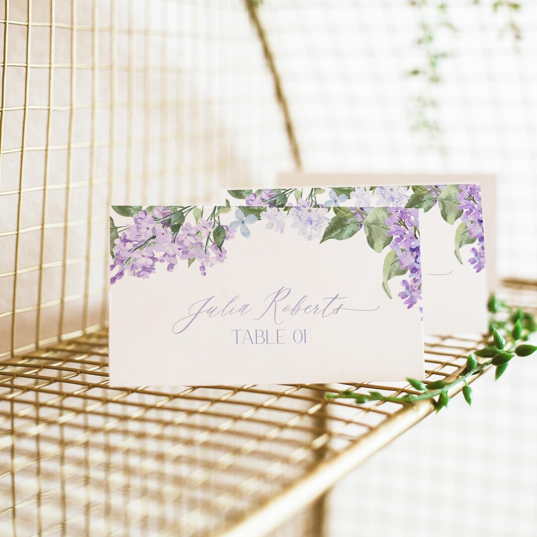 Lilac Wedding Place Card Template, Purple Floral Garden Place Card ...