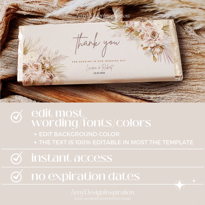 Boho Chocolate Bar Wrapper Template Candy Bar Favor Label - Etsy