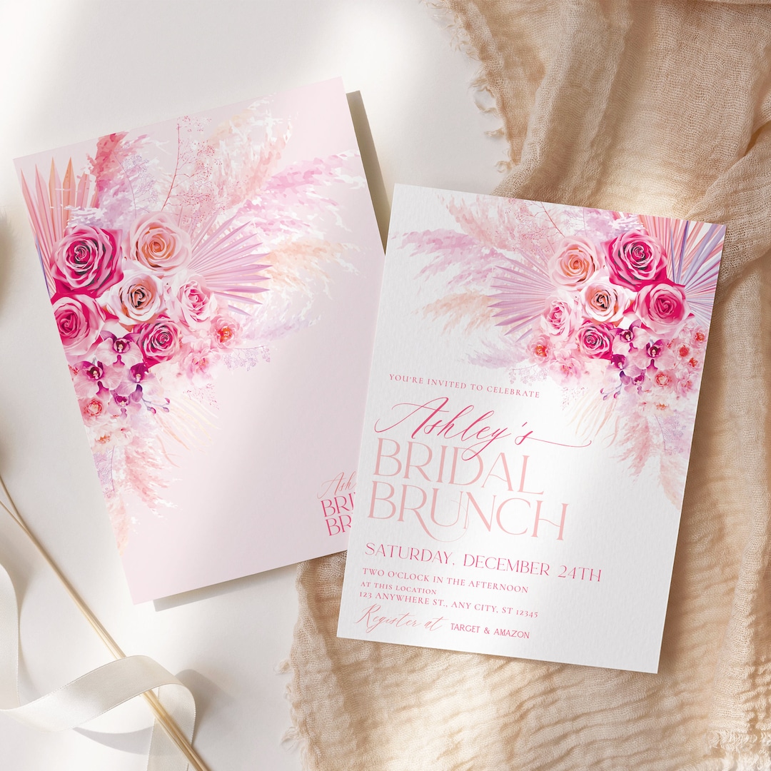 Hot Pink Floral Bridal Brunch Invitation Template (digital Download) - Etsy