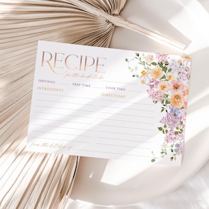 Editable Recipe Card Template, Floral Bridal Shower Brunch Recipe Cards ...