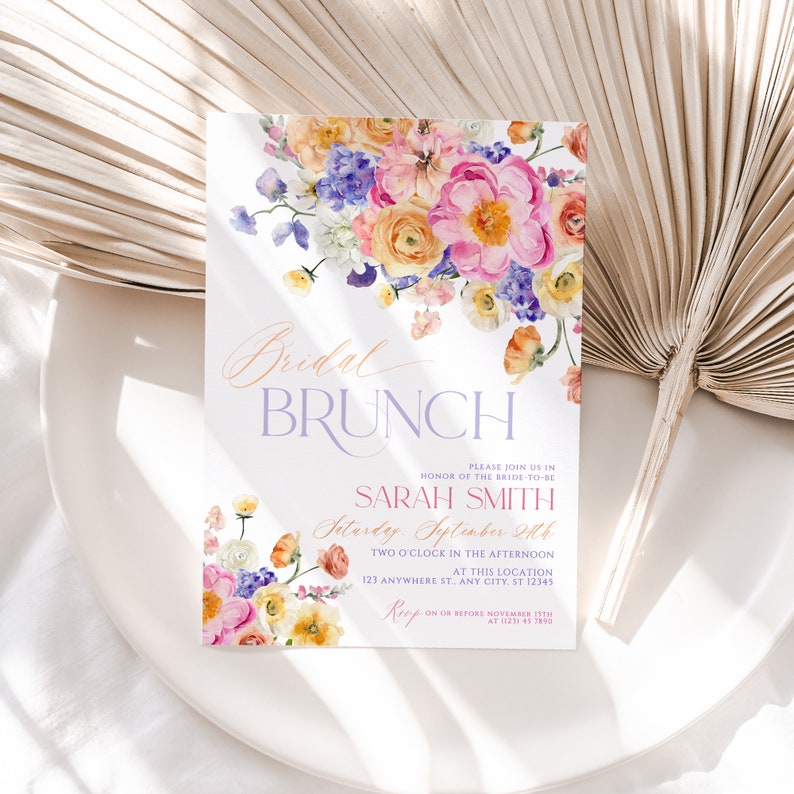 Bright Floral Bridal Shower Brunch Invitation Template, Floral Bridal ...