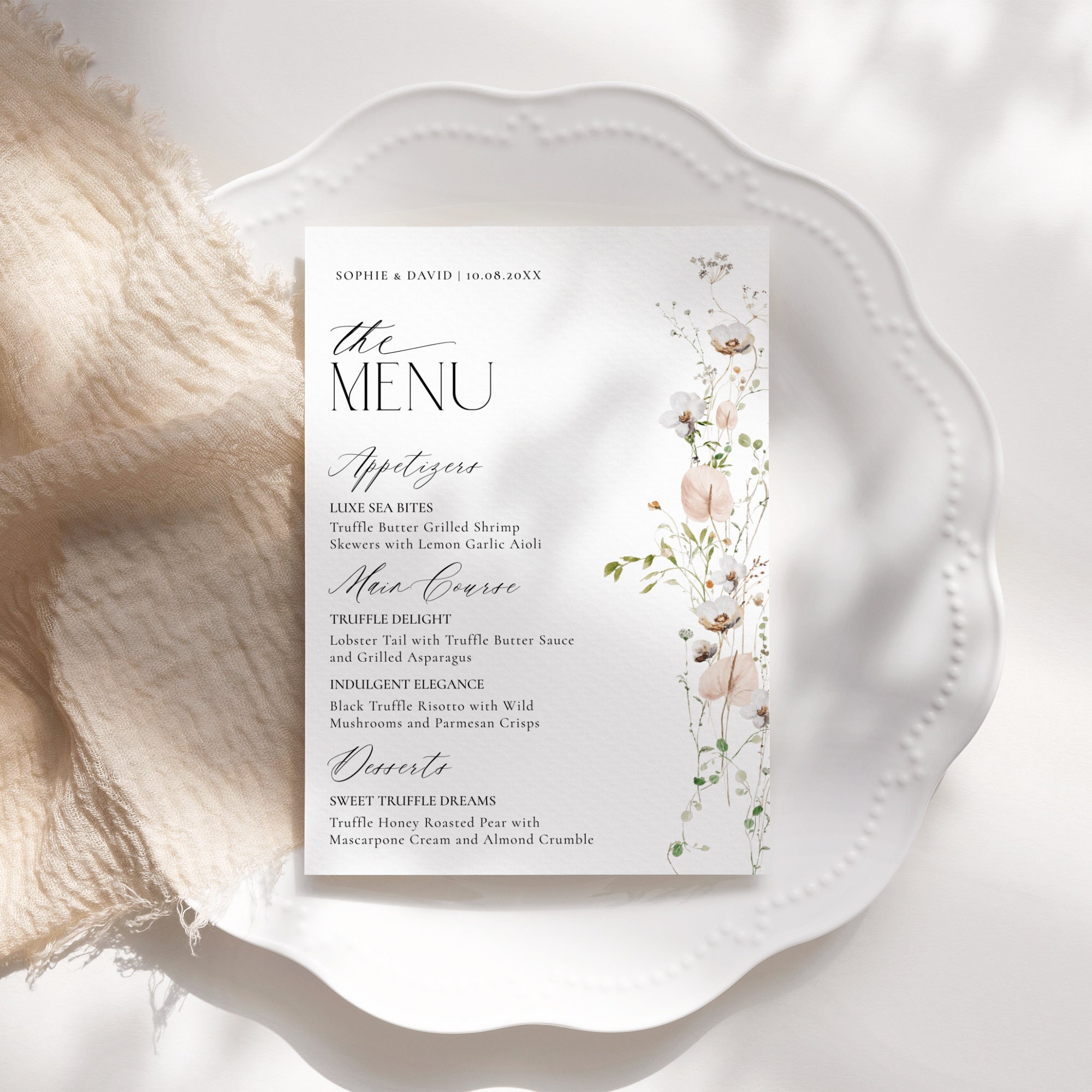 Wildflower Menu Template: Editable Floral Place Card (digital Download ...