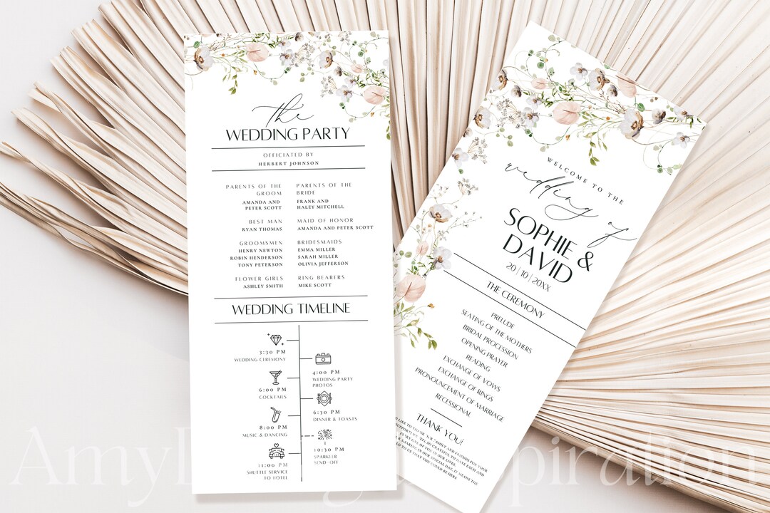 Wildflower Wedding Program Template, Modern Order of Service, Catholic ...