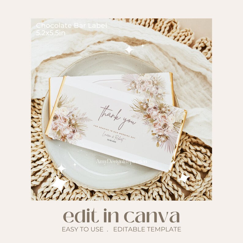 Boho Chocolate Bar Wrapper Template Candy Bar Favor Label - Etsy