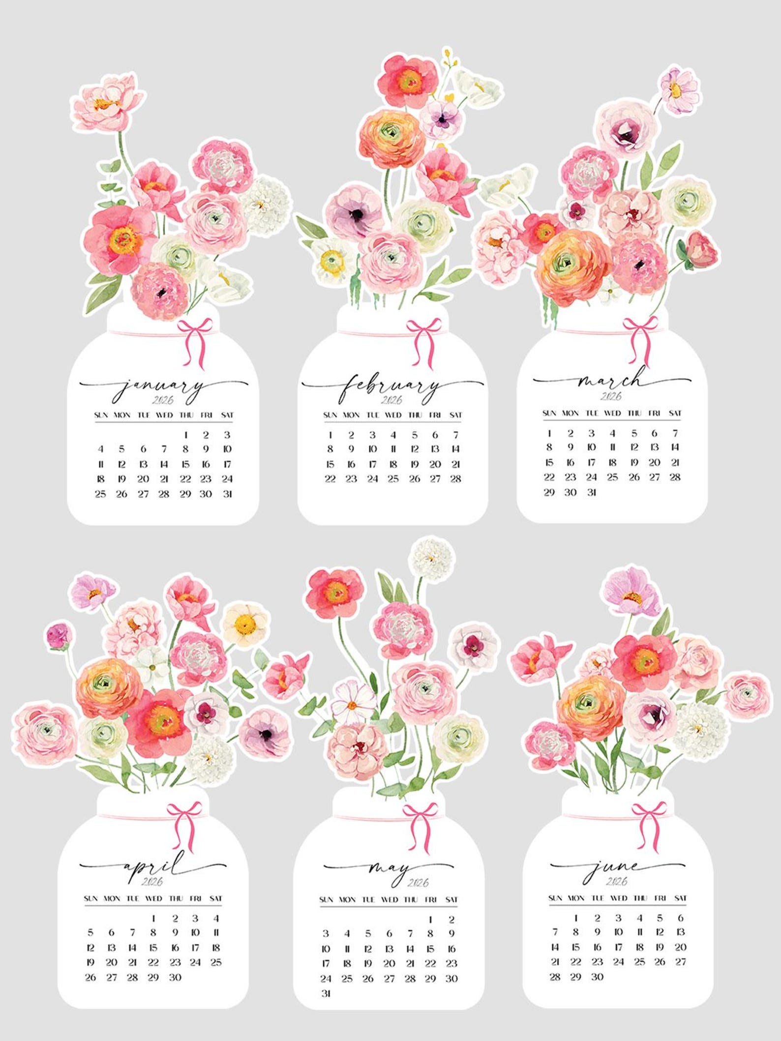 Bloom Flowers Pot 2026 Desk Calendar | Watercolor Printable Monthly ...
