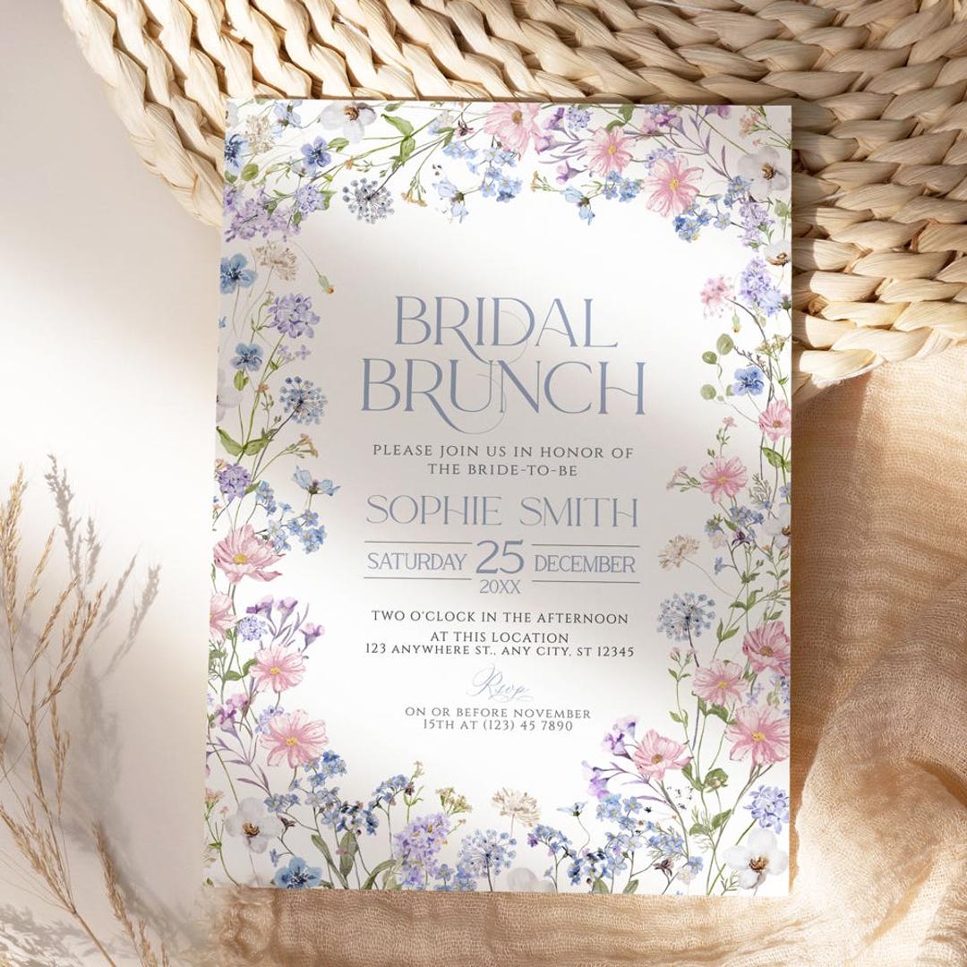 Wildflower Bridal Brunch Invitation: Floral Garden, Pastel (editable ...