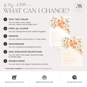 Peachy Bridal Brunch Invitation Editable Template, Floral Garden Bridal ...