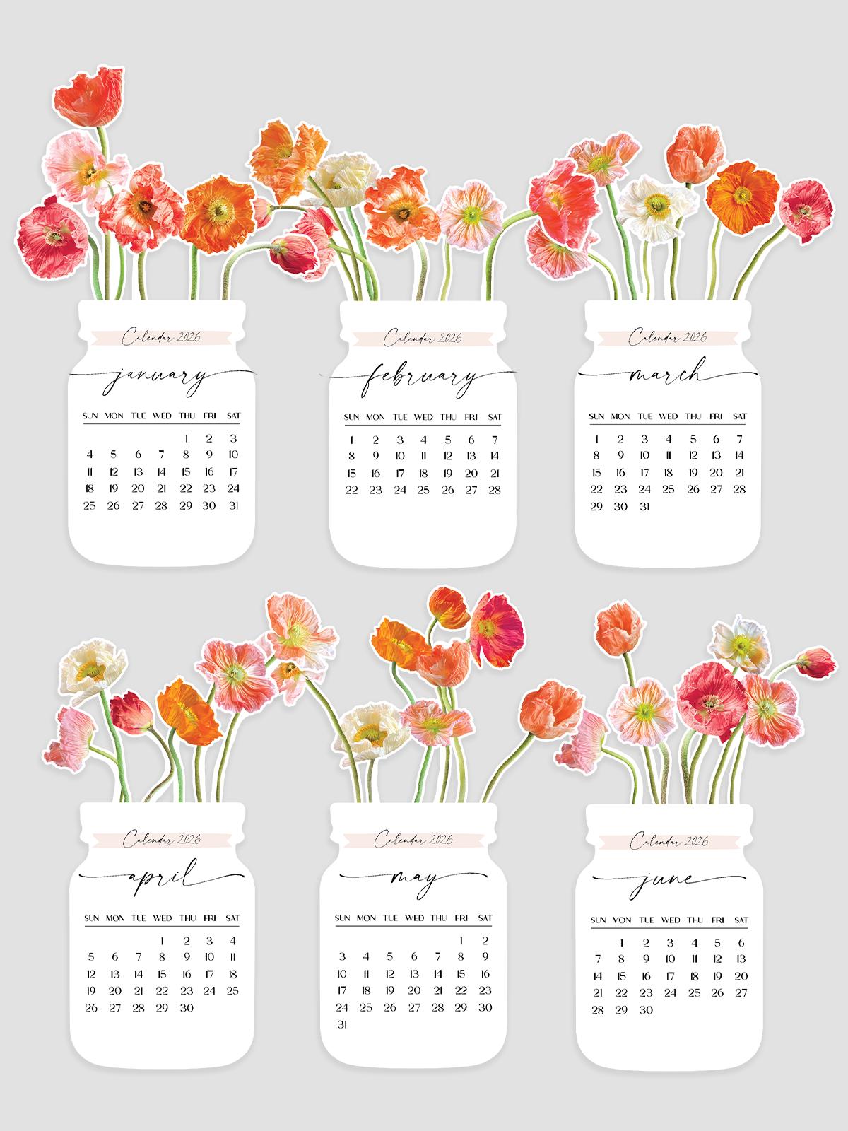 2026 Printable Poppy Desk Calendar SVG/PNG/PDF | Vibrant Red Orange ...