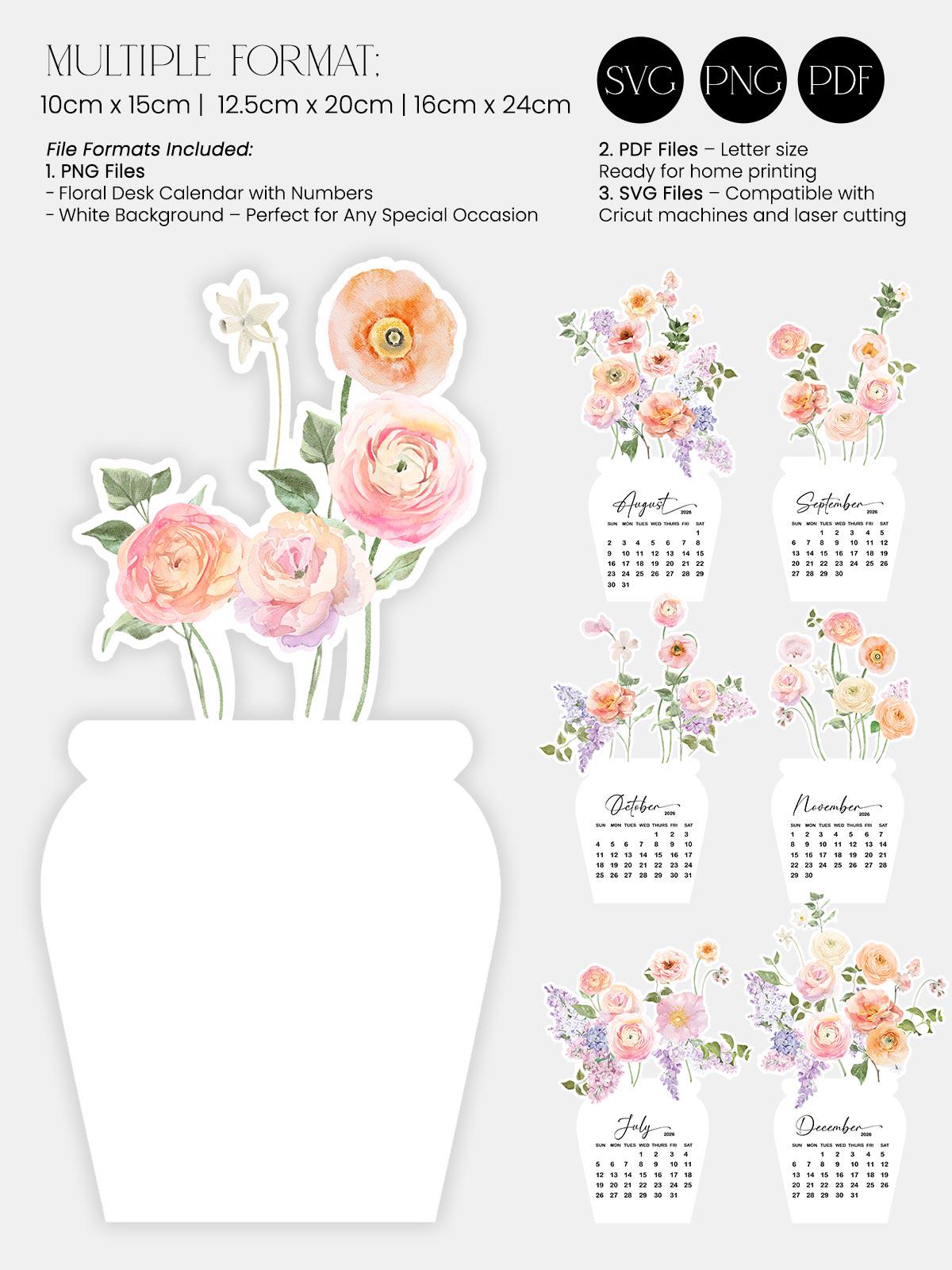 Spring Floral Desk Calendar 2026 Printable | Monthly Calendar Cutting ...