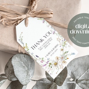 Wildflower Favor Tag Template Thank You Tags Printable Thank - Etsy