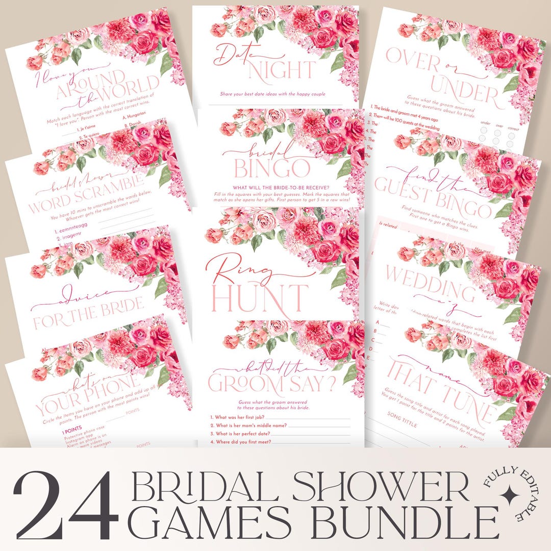 Hot Pink Floral Bridal Shower Games Bundle (digital Download) B052 - Etsy