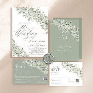 Greenery Wedding Invitation Suite Template Editable, Sage Green Wedding ...