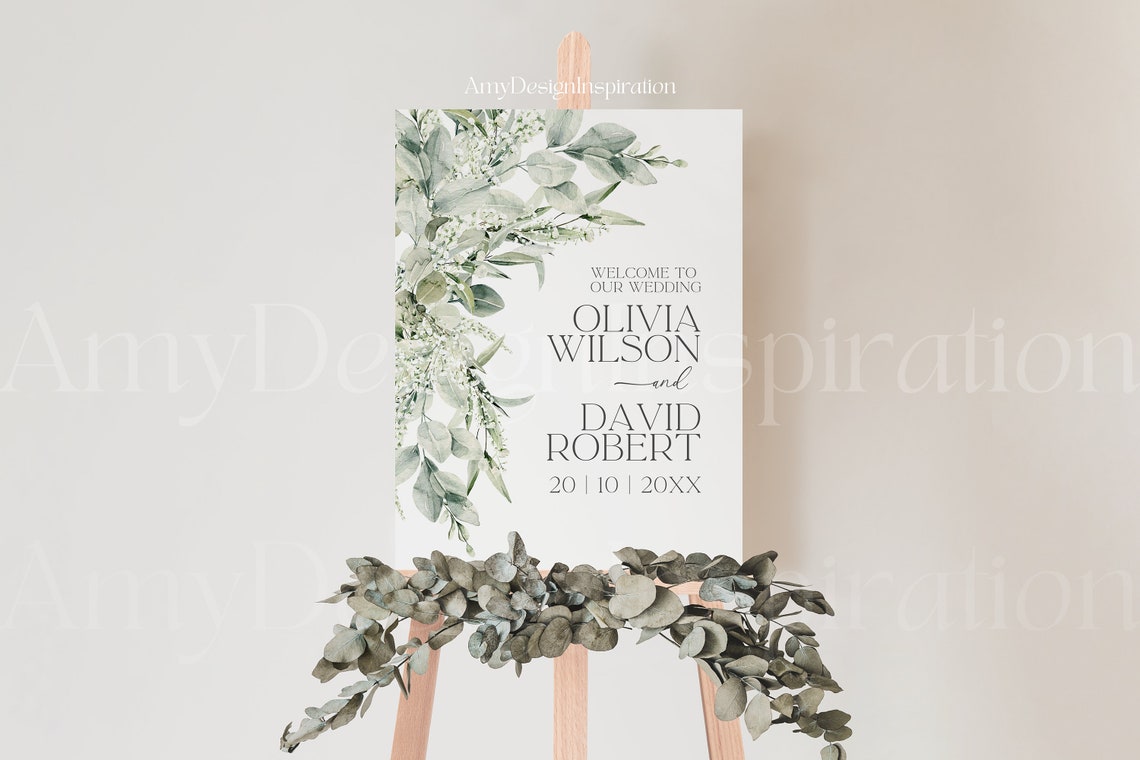 Sage Green Wedding Welcome Sign Printable Greenery Welcome - Etsy