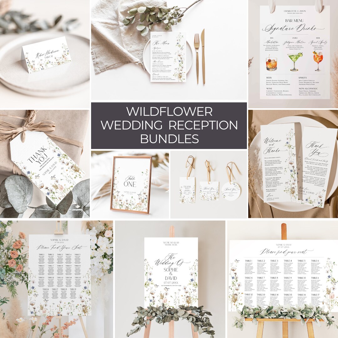 Elegant Wedding Bundle Template, Wildflower Wedding Receptions Bundle ...
