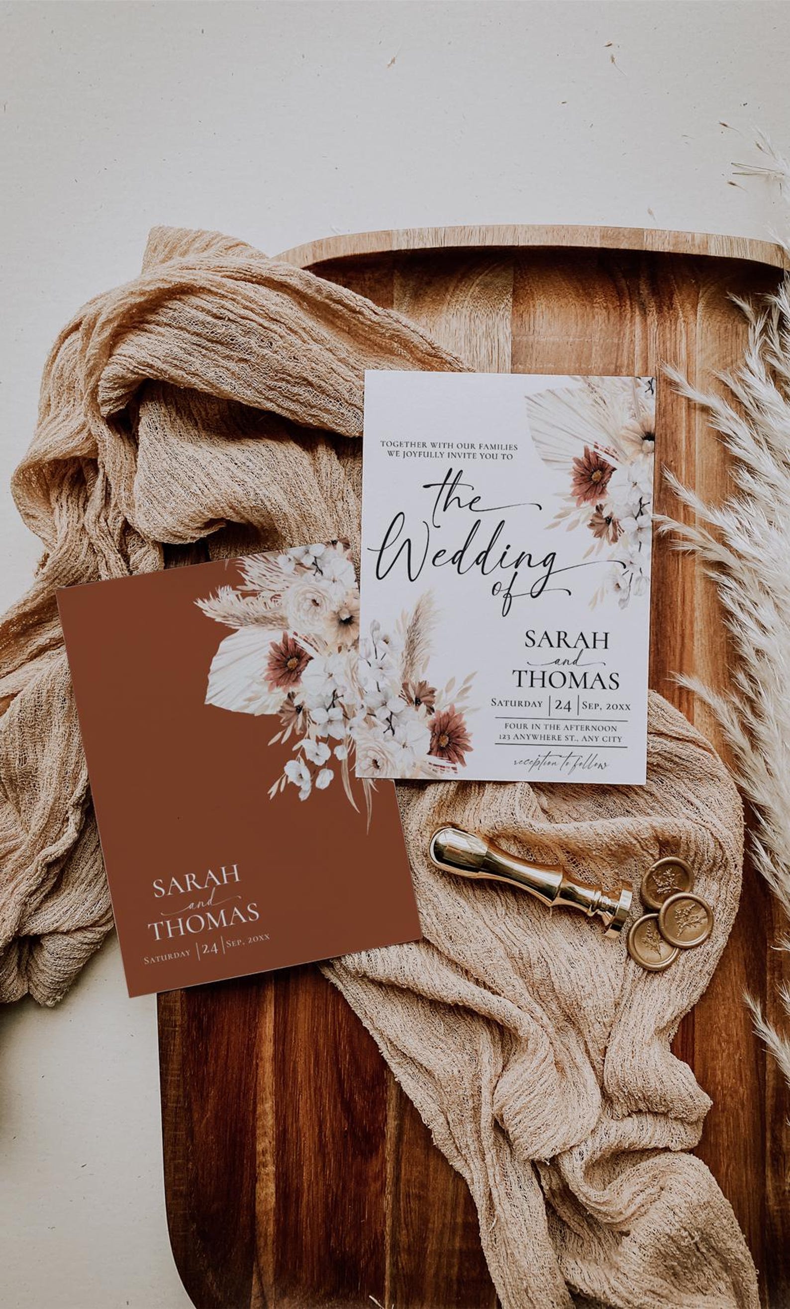 Boho Rust Wedding Invitation Template: Bohemian Fall Invite (digital ...