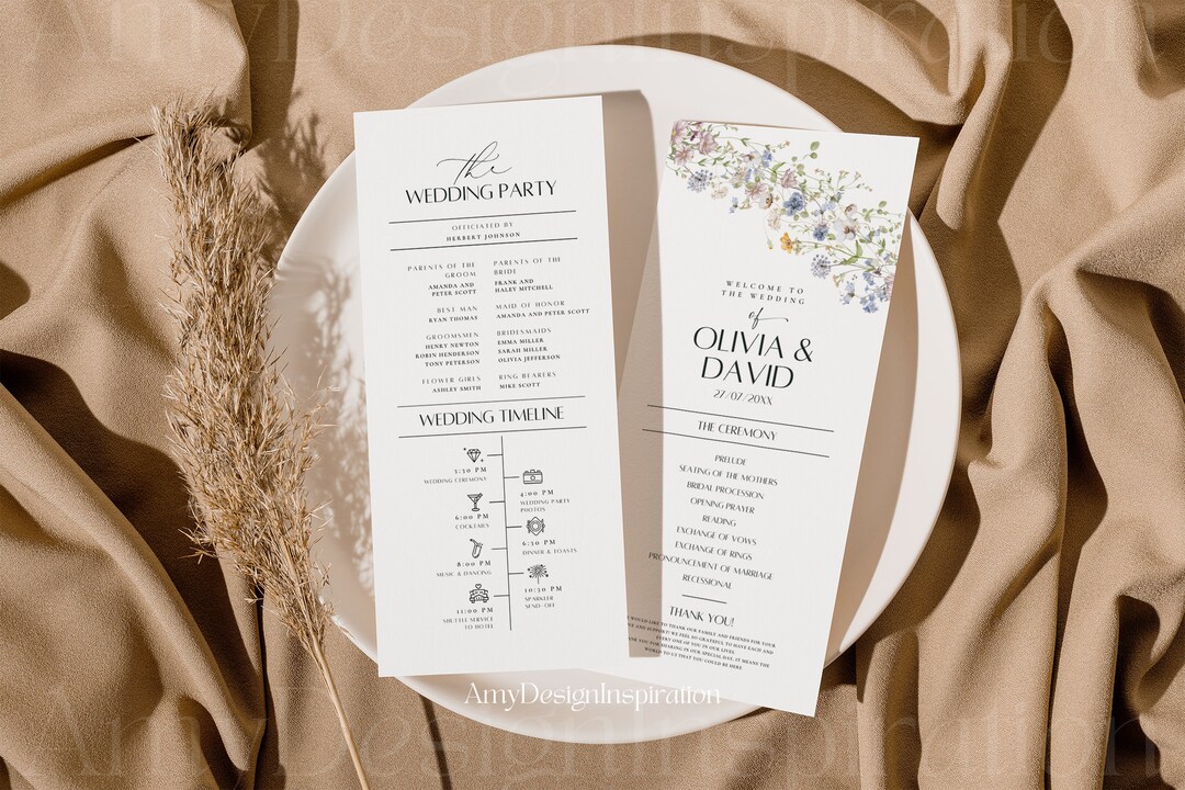 Wildflower Wedding Program Template, Modern Order of Service, Catholic ...
