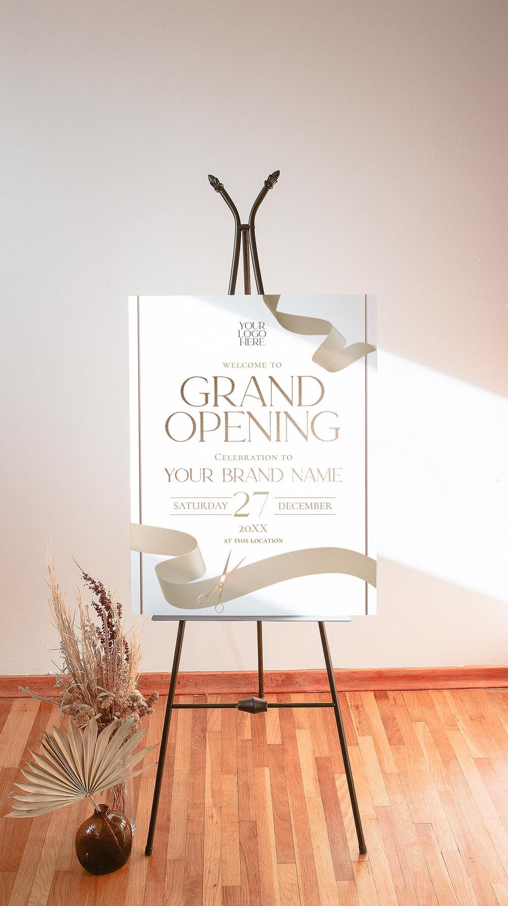Elegant Grand Opening Sign Template: Gold Ribbon Cutting (digital ...