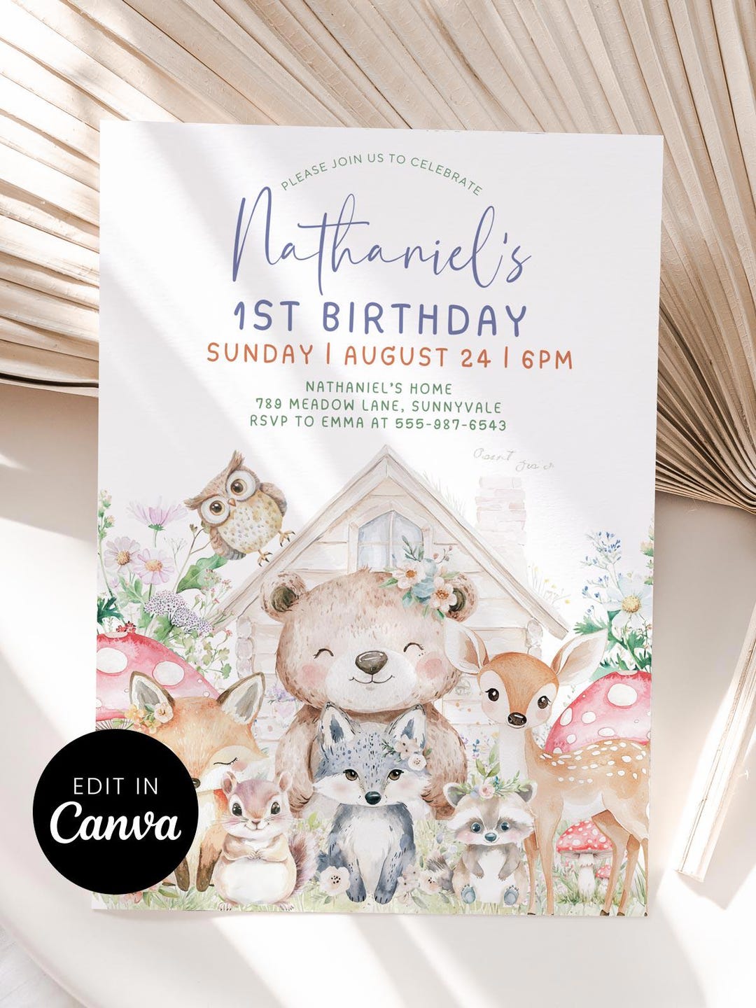Animals Party Birthday Invitation, Woodland Forest Birthday Card Red ...