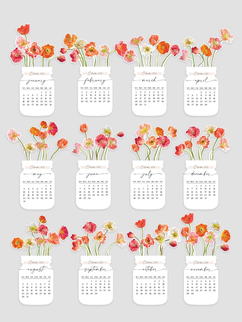 2026 Printable Poppy Desk Calendar SVG/PNG/PDF | Vibrant Red Orange ...