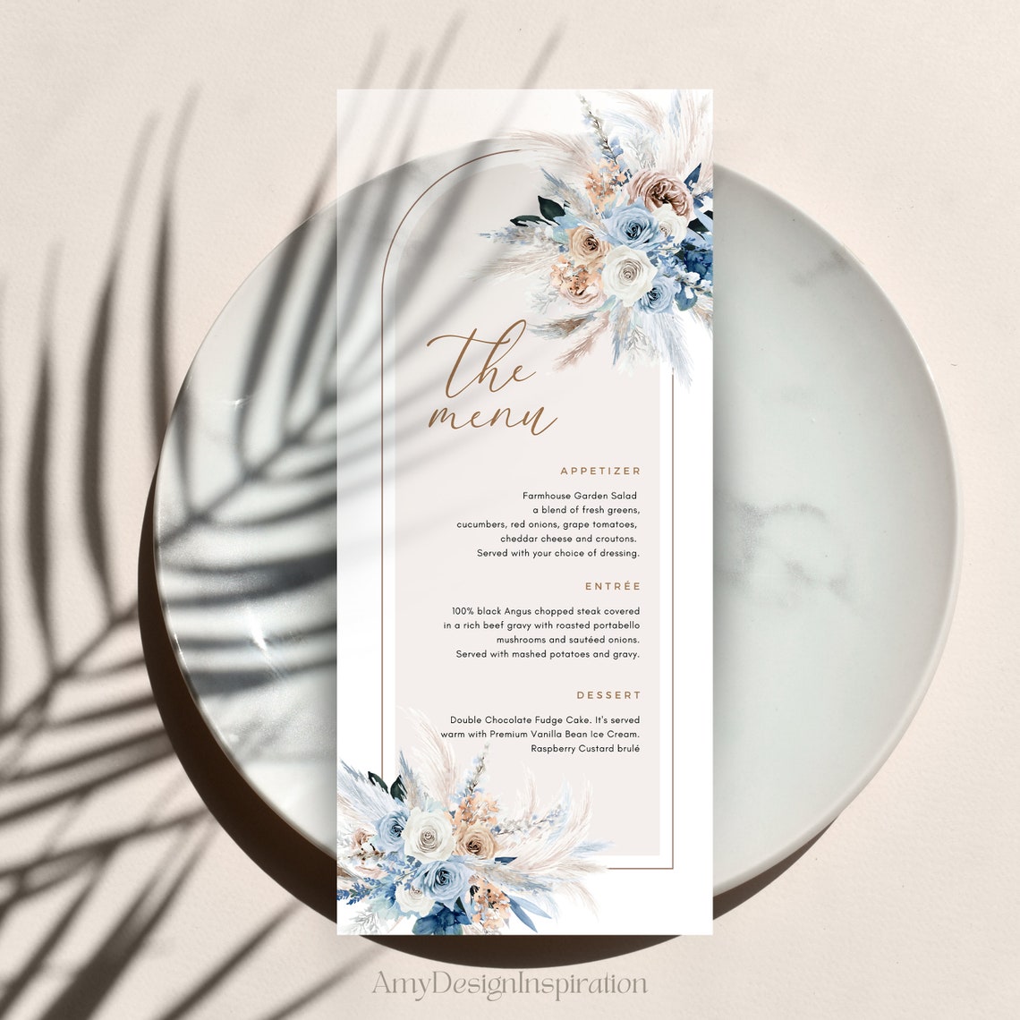Blue Menu Card Template Editable Boho Wedding Menu Template - Etsy