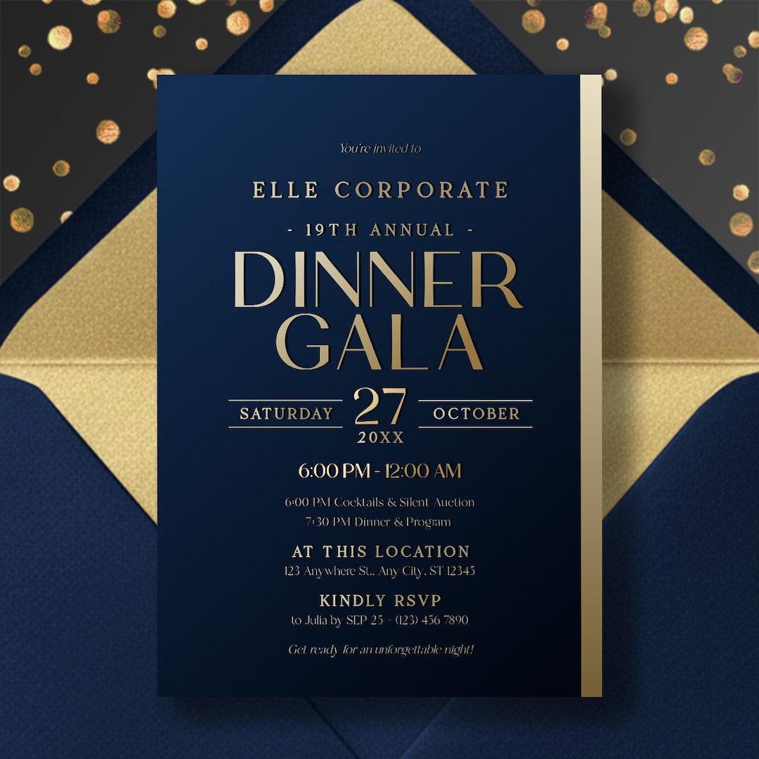 Navy & Gold Dinner Gala Invitation Template: Elegant Corporate Event ...
