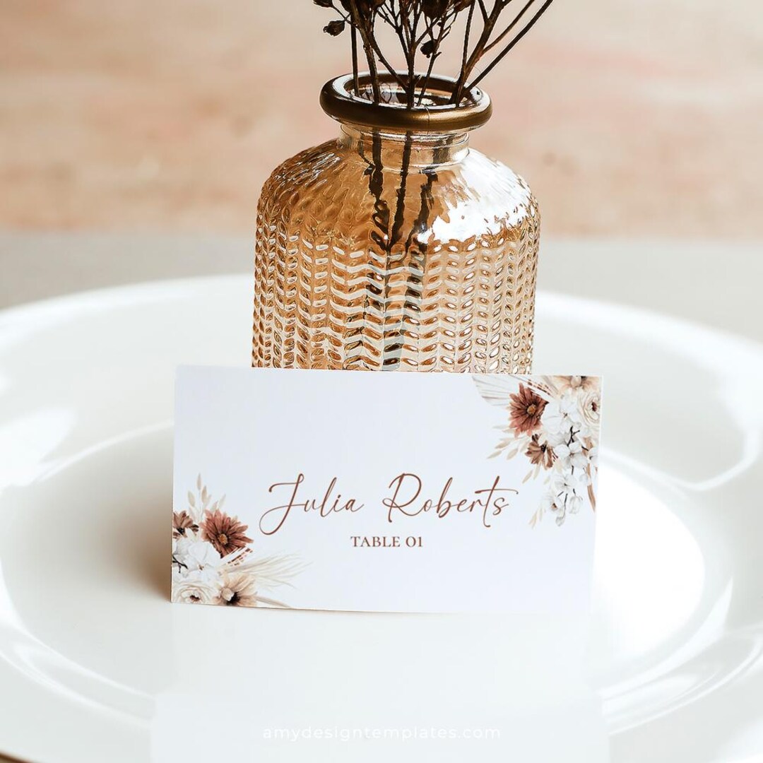 Boho Pampas Grass Wedding Place Card Template (digital Download) D021 ...