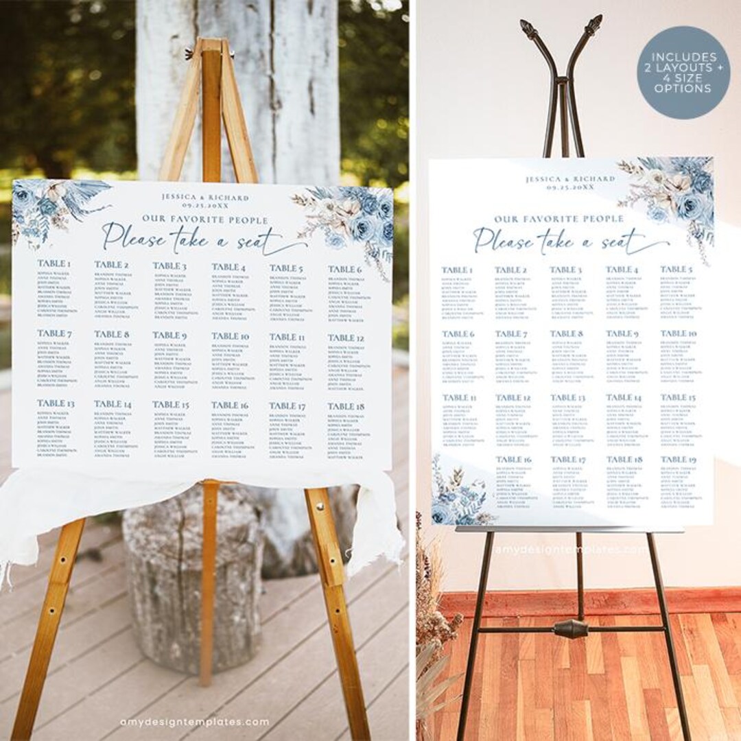 Boho Blue Seating Chart, Find Your Seat Sign Template, Blue Wedding ...