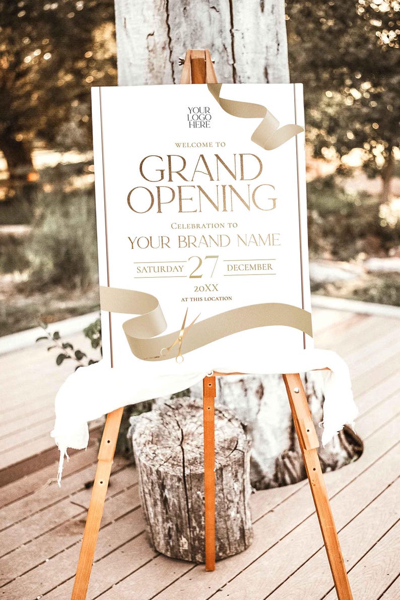 Elegant Grand Opening Sign Template: Gold Ribbon Cutting (digital ...