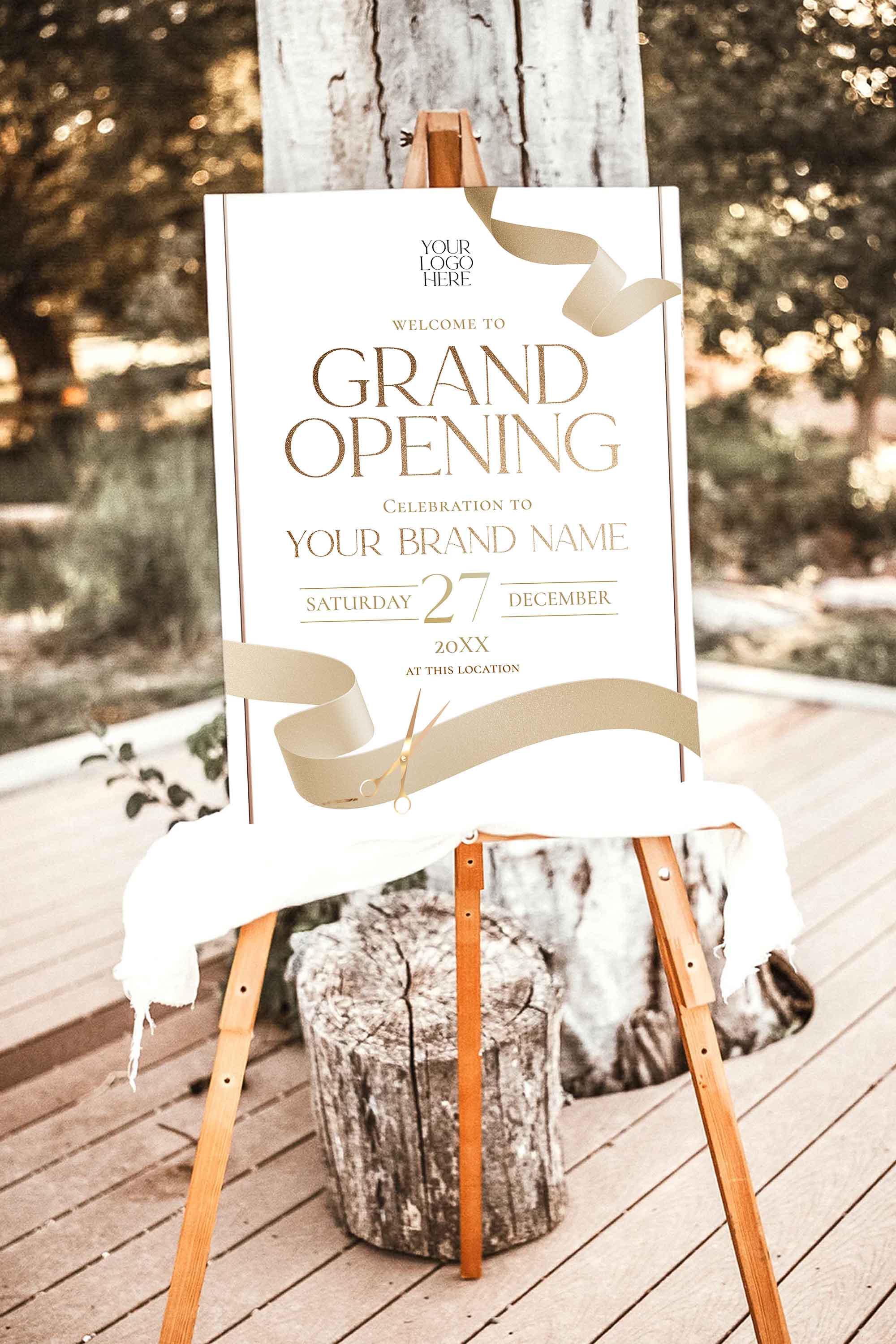 Elegant Grand Opening Sign Template: Gold Ribbon Cutting (digital ...