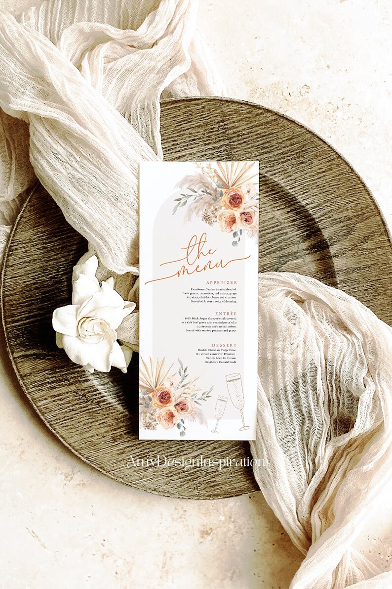 Boho Menu Template Orange Boho Bridal Shower Menu Desert - Etsy