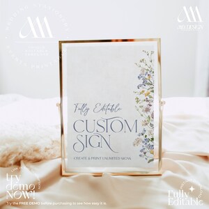 Wildflower Custom Table Sign Template, Printable Signs, Wedding Table ...