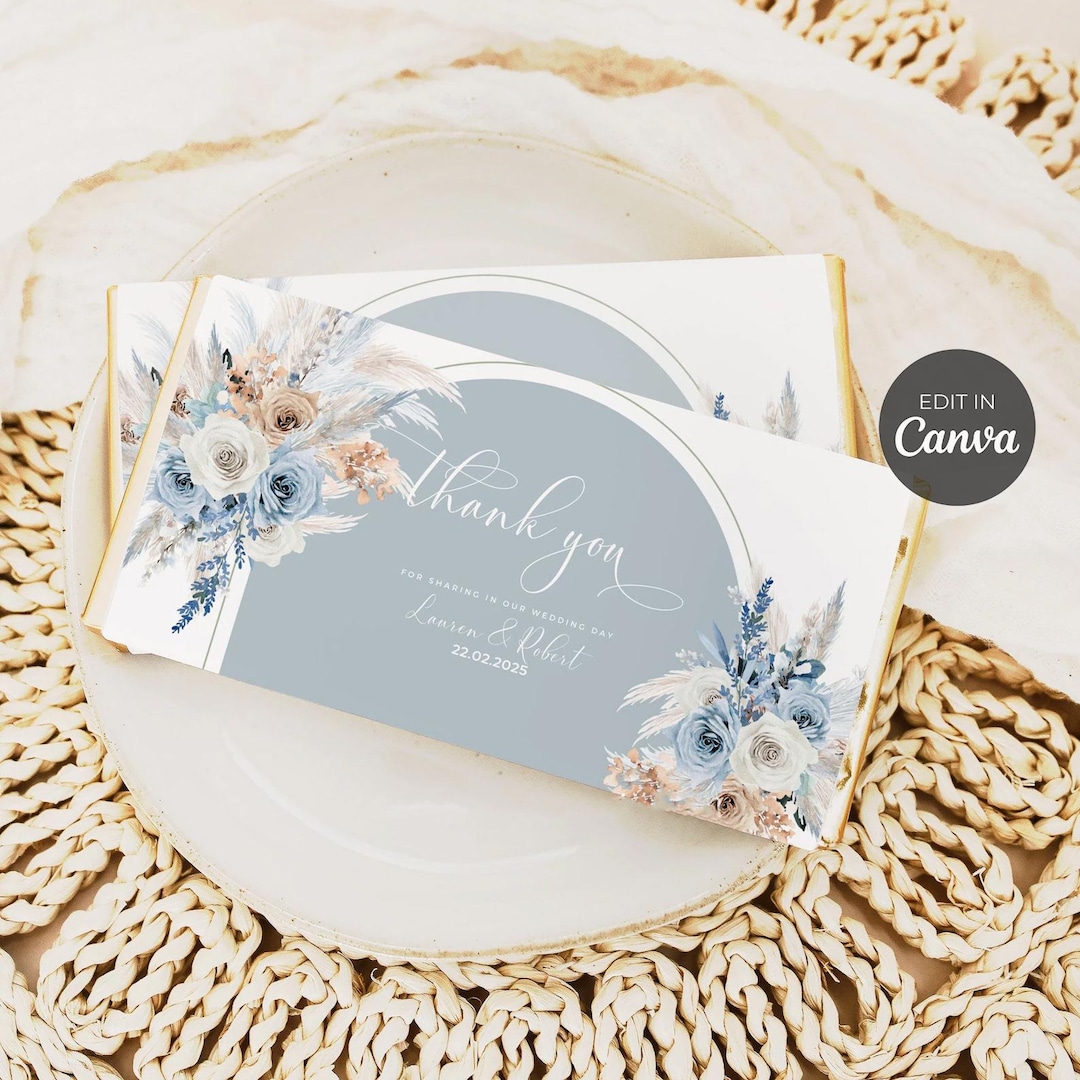 Boho Chocolate Bar Wrapper Template Canva Edit, Candy Bar Favor Label ...