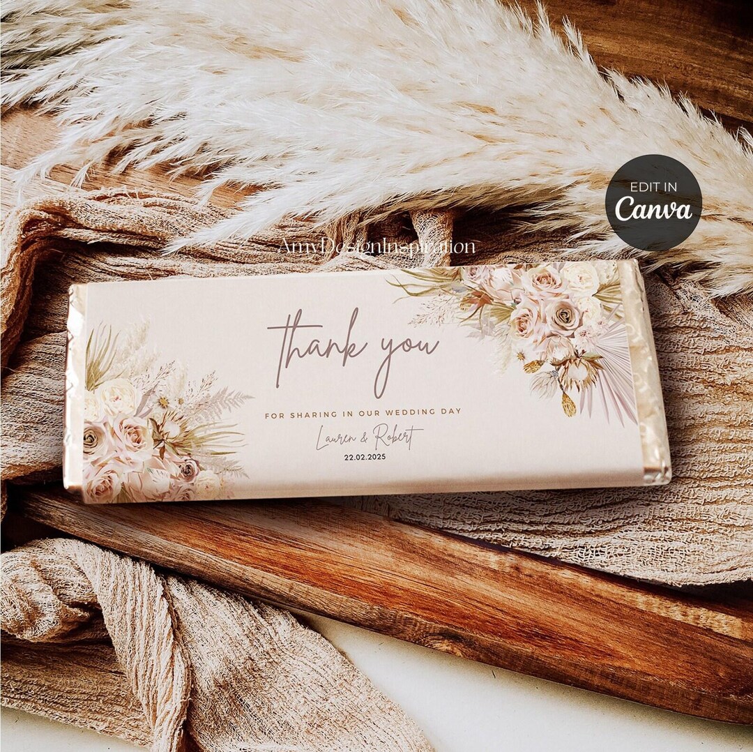 Boho Chocolate Bar Wrapper Template, Candy Bar Favor Label, Printable ...