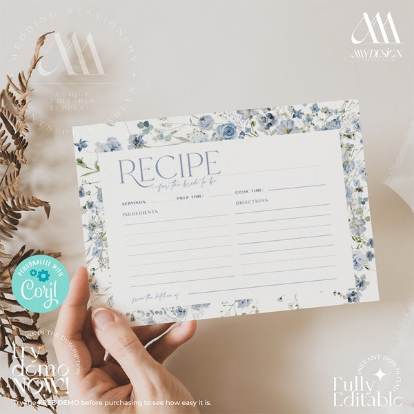 Blue Recipe Cards - Etsy