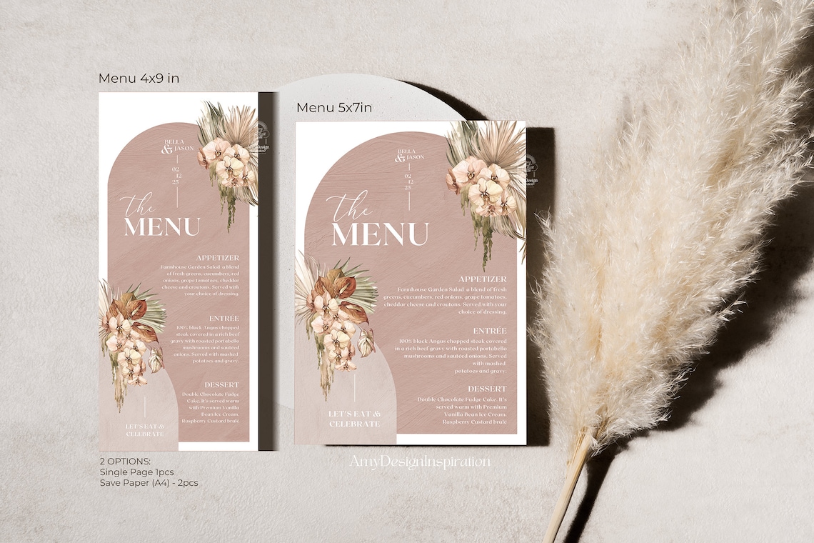 Modern Arched Boho Menu Boho Wedding Menu Template Desert - Etsy