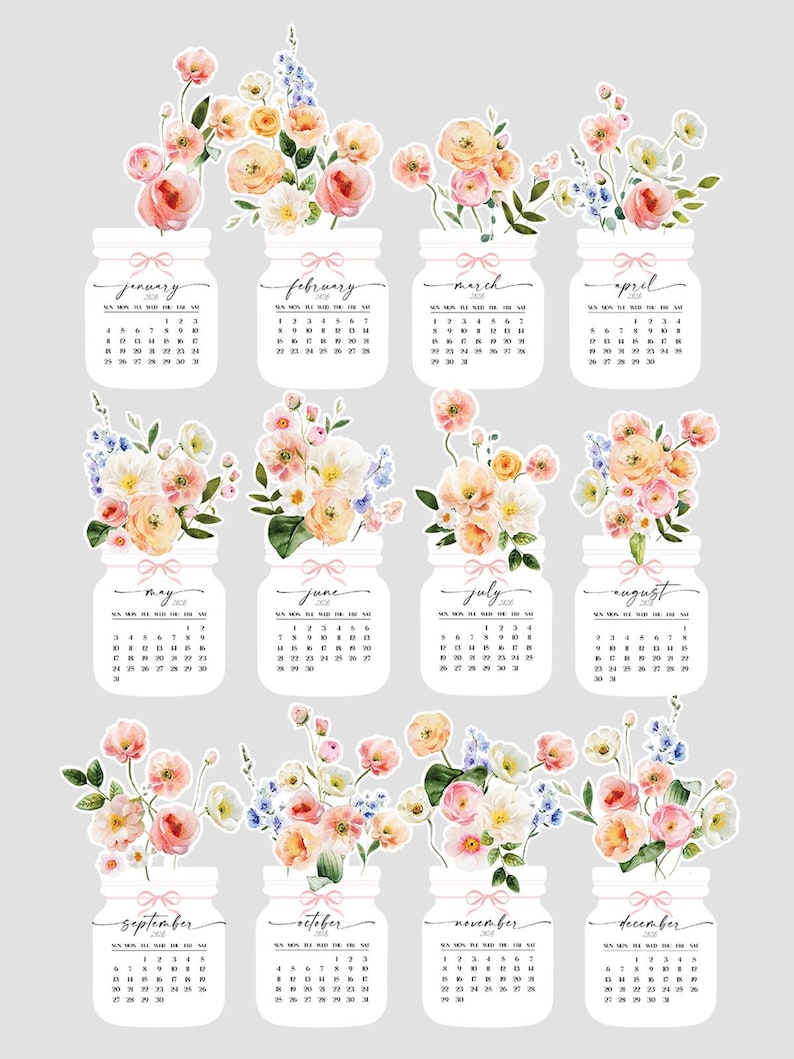 2026 Printable Floral Desk Calendar SVG/PNG/PDF | Watercolor Spring ...